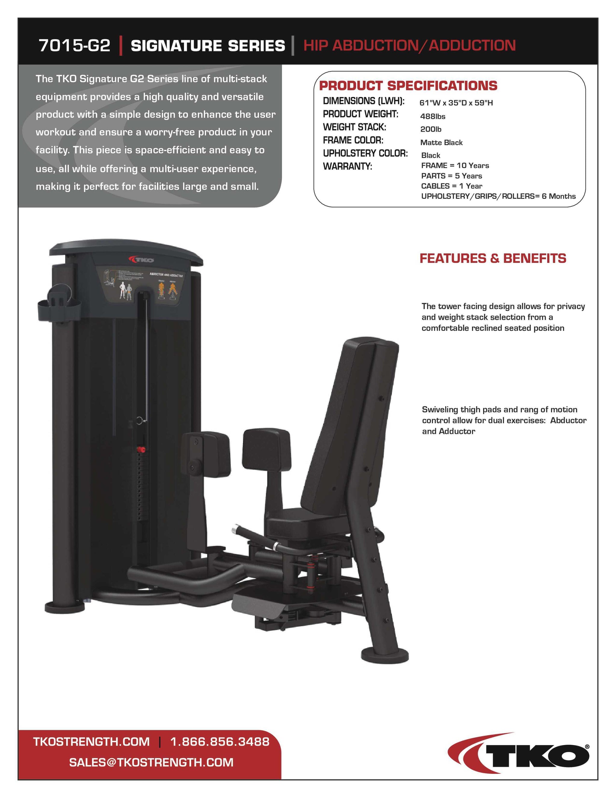 TKO Signature Hip Abduction / Adduction Machine 200 lb Weight Stack